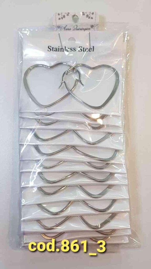 COD.JYM-861_3 AROS DE ACERO CORAZON MEDIANO – Bijouterie Amor Mio